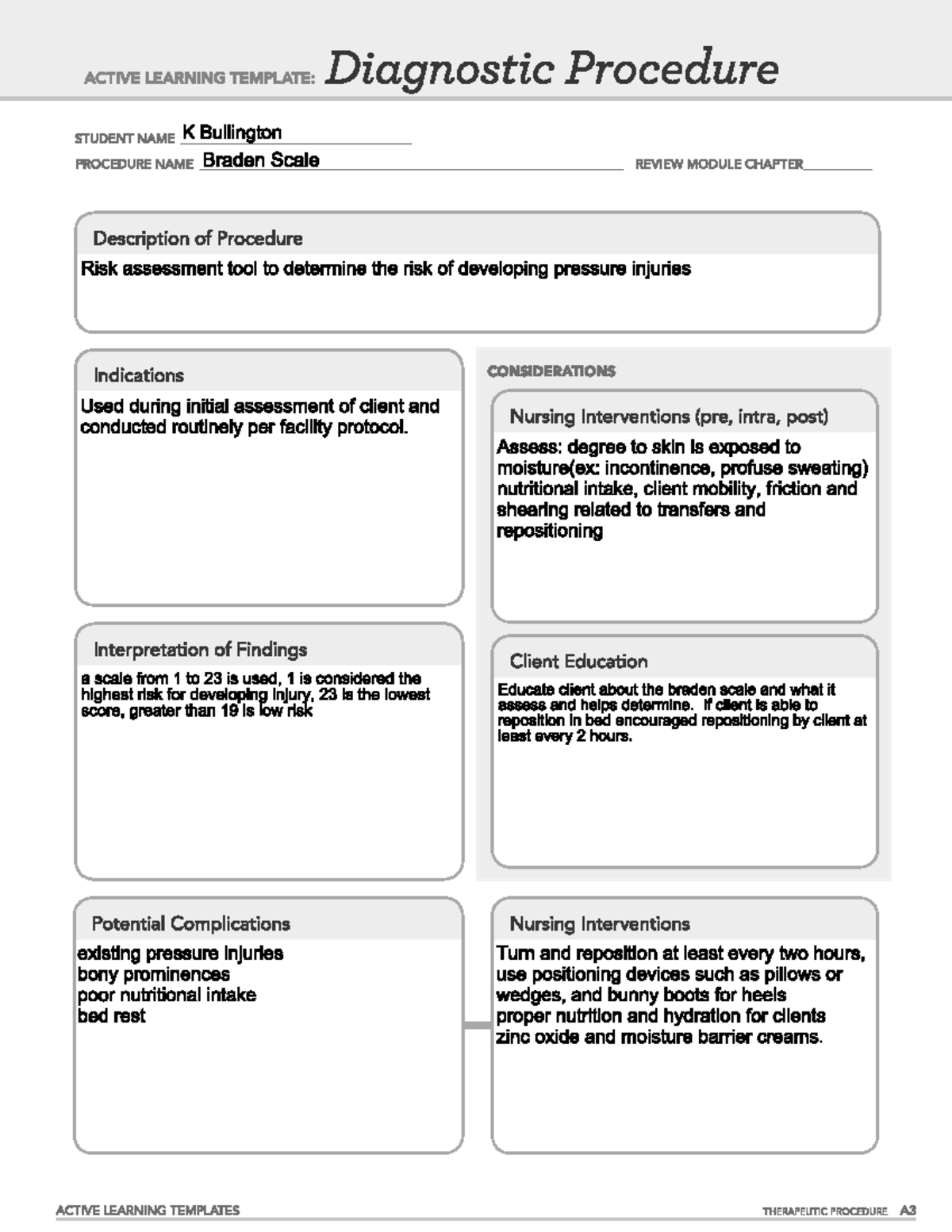 Dx procedure Braden scale - ACTIVE LEARNING TEMPLATE: Diagnostic ...