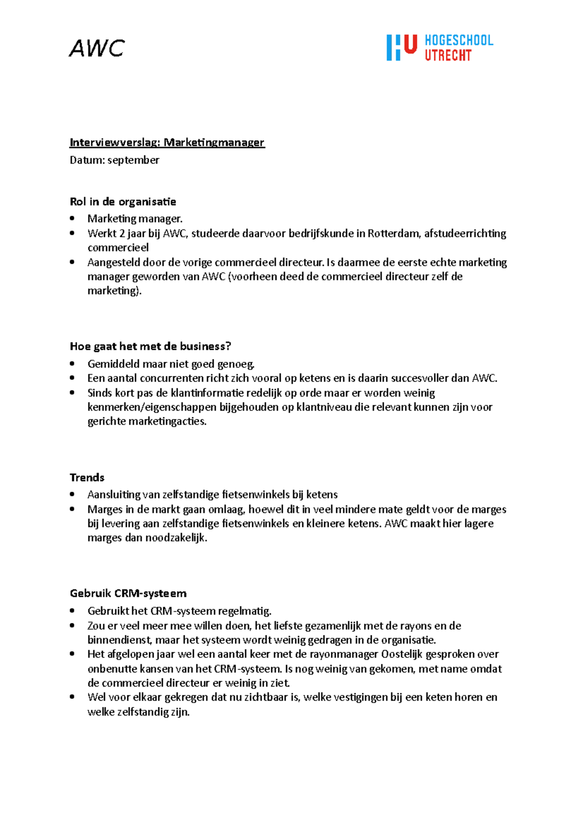 Interviewverslag Marketingmanager 1 te kort te kort te kort - AWC ...