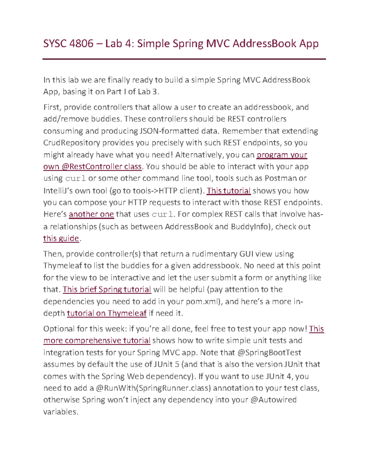 Sysc 4806 Lab 4 Mvc Lab 4 Questions Sysc 4806 Lab 4 Simple Spring Mvc Addressbook App