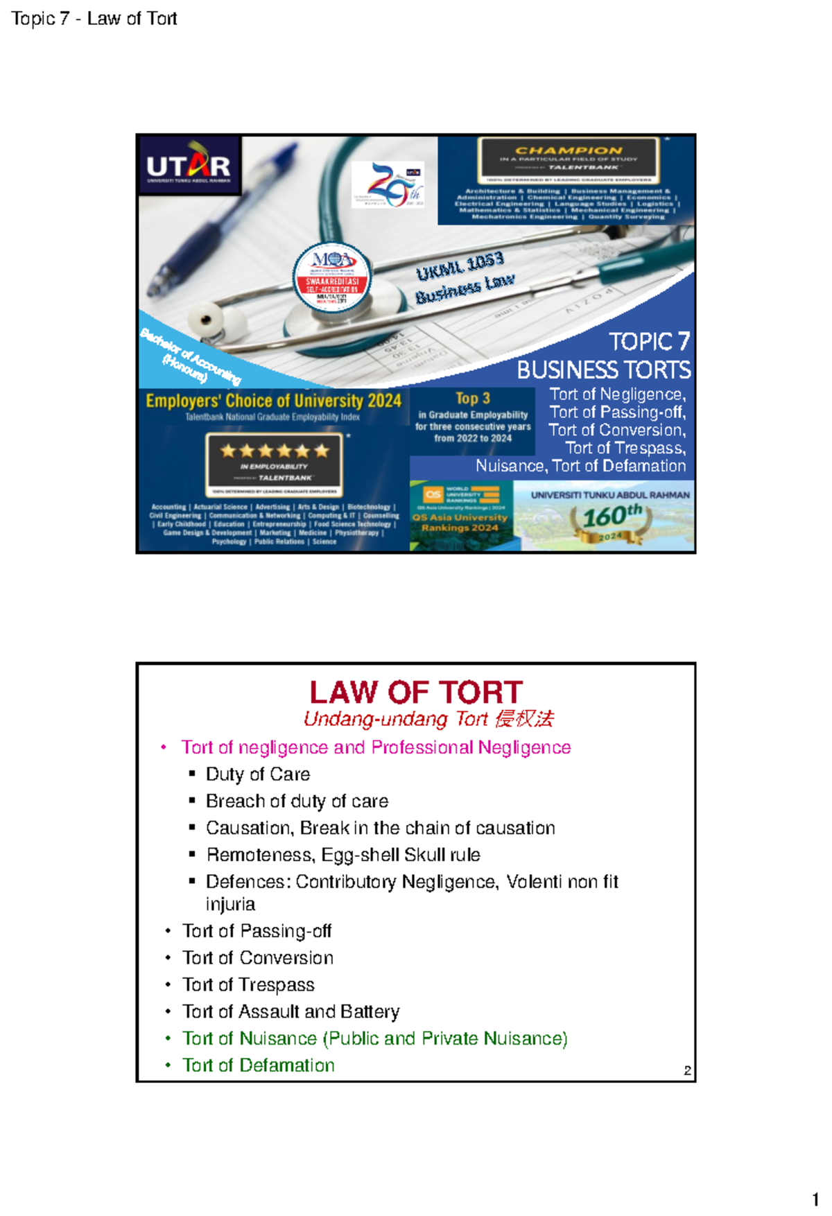 Topic 7 - Business Torts Amended - By: .com © presentationgo TOPIC 7 ...