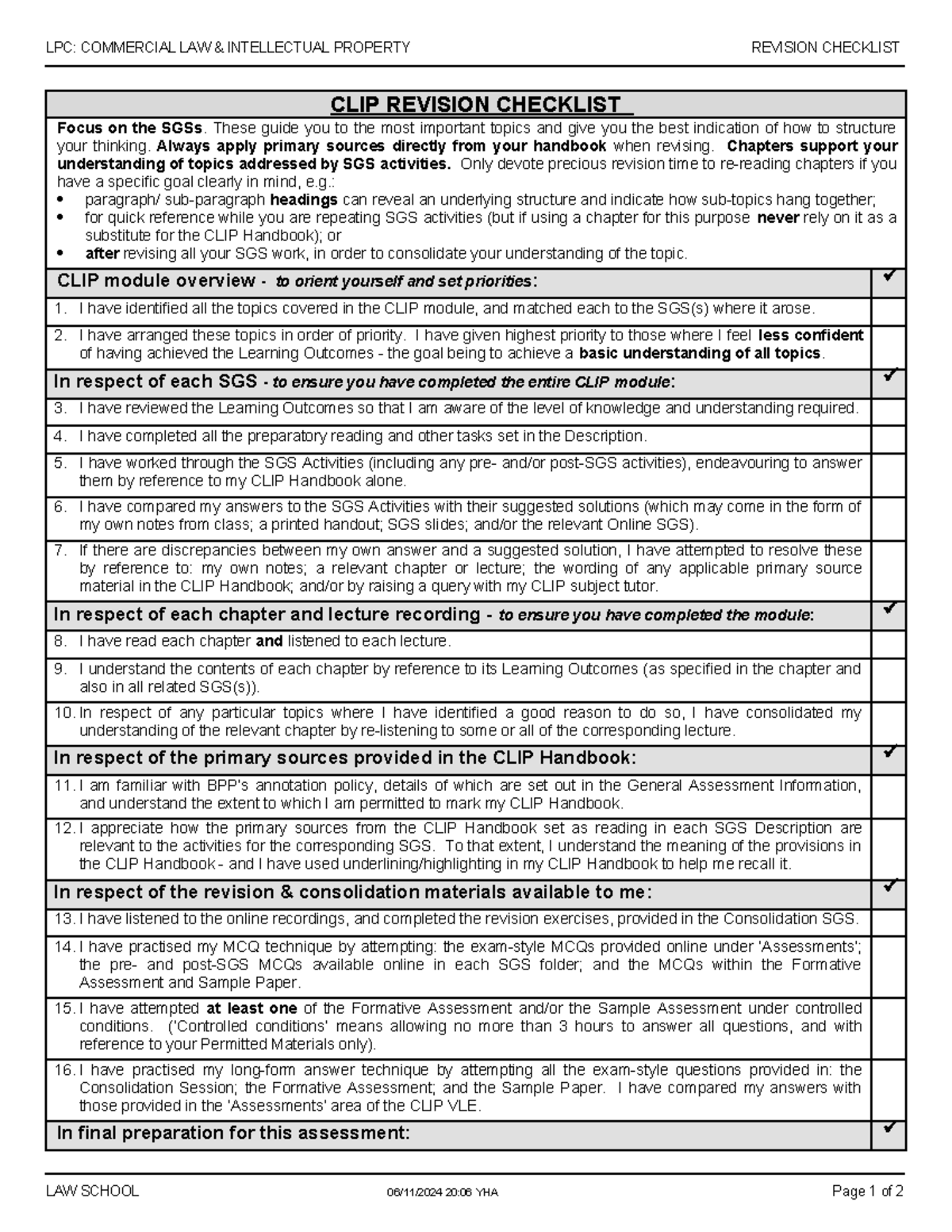 CLIP Module Revision Checklist - LPC: COMMERCIAL LAW & INTELLECTUAL ...