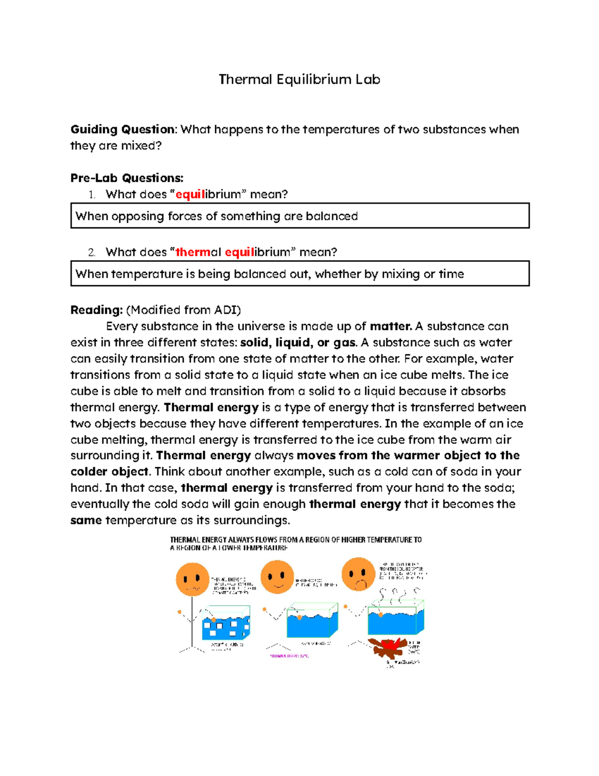 Thermal Equilibrium Lab - Thermal Equilibrium Lab Guiding Question ...