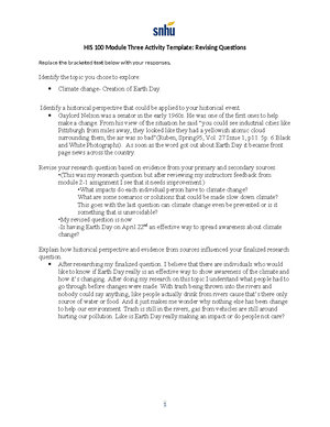 HIS 100 Module One Activity Template - While it is a good idea to ...