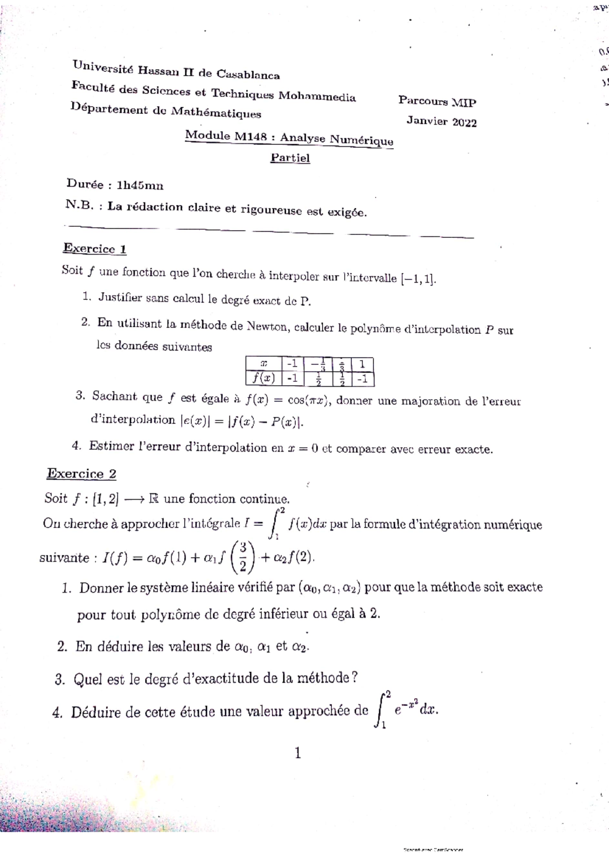 Partiel 2021 Pr-abouir - analyse numerique - Studocu