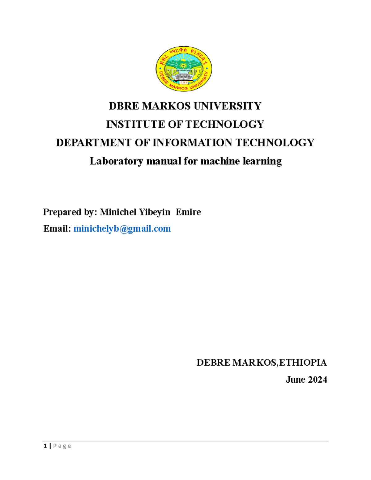 Machine Learning Lab manual - DBRE MARKOS UNIVERSITY INSTITUTE OF ...