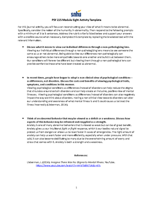 PSY 215 Abnormal Psychology 22EW3 Project Two - PSY-215-J3876 Abnormal ...