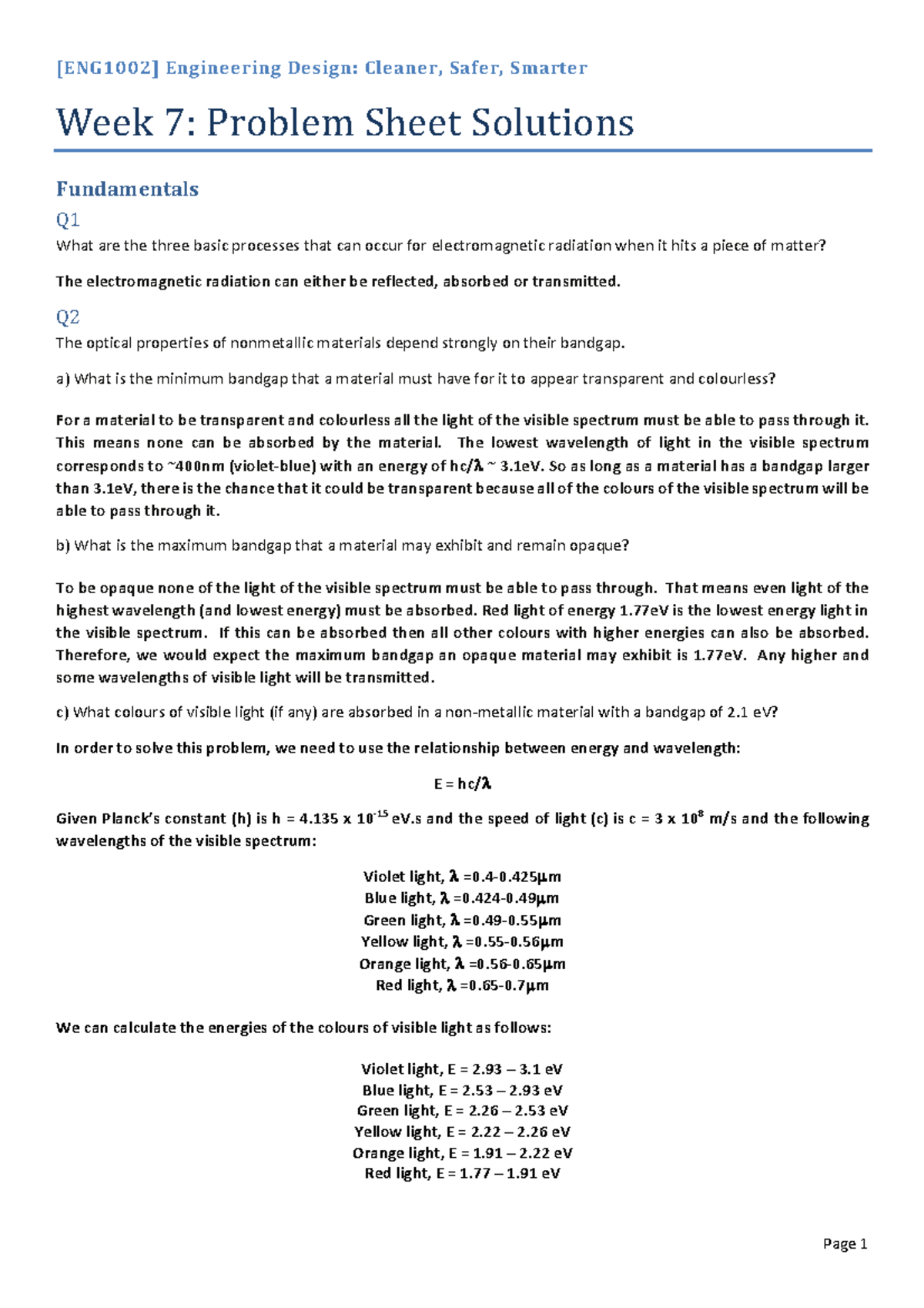 Week 7 Materials Problem Sheet Solutions - Page 1 [ENG1002] Engineering ...