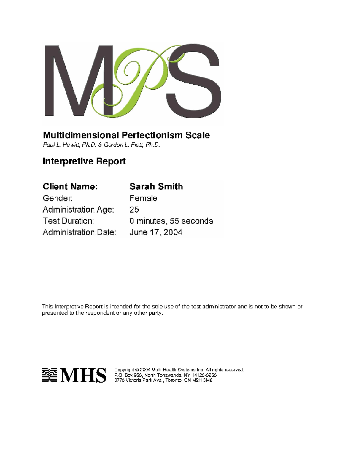 MPS Interpretive Report Sample - Interpretive Report Paul L. Hewitt, Ph ...