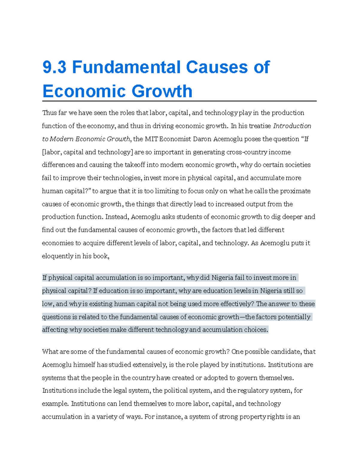 Chapter 9.3Lecture Notes - 9 Fundamental Causes of Economic Growth Thus ...