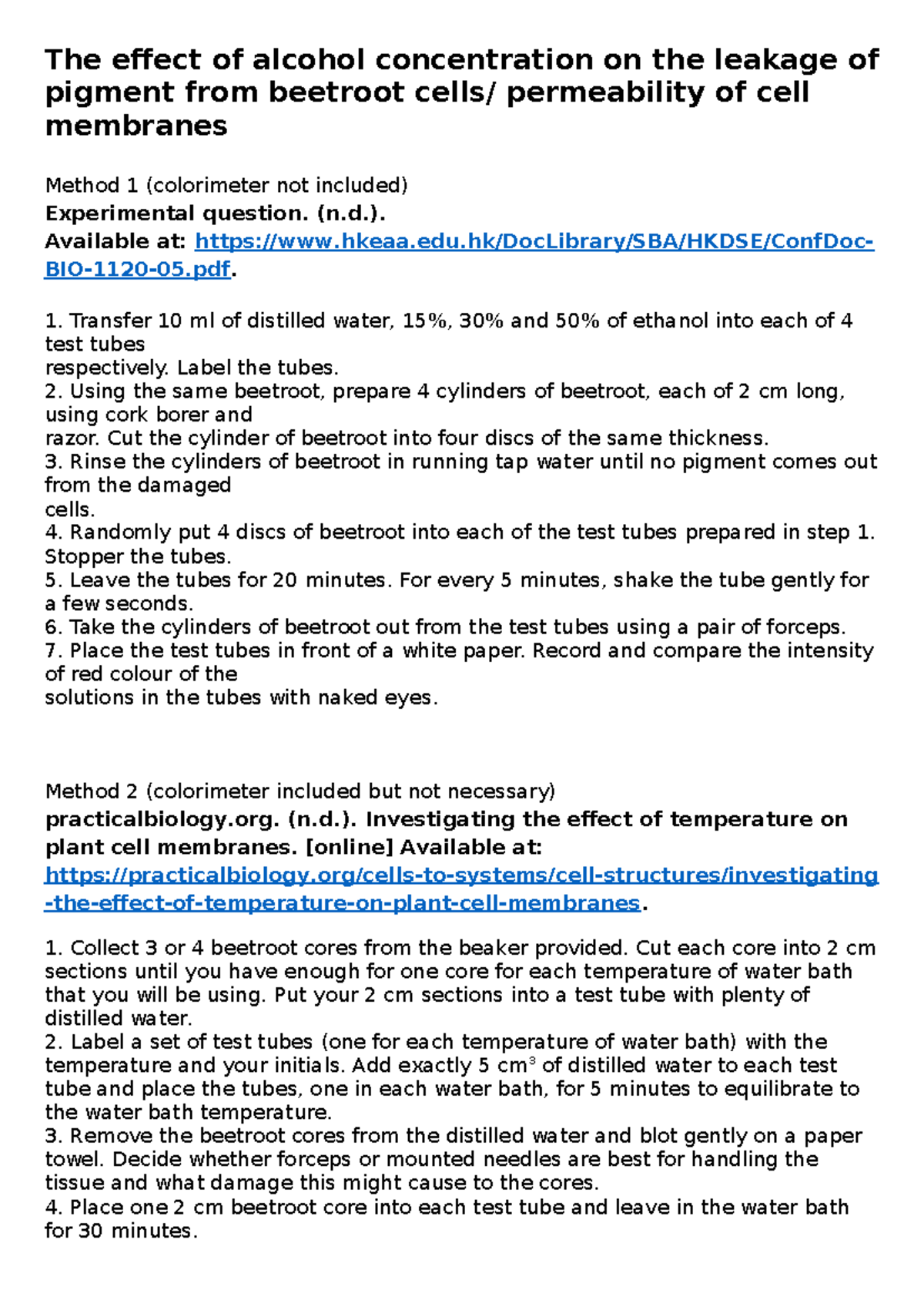 Cell membrane beetroot core practical methods - The effect of alcohol ...