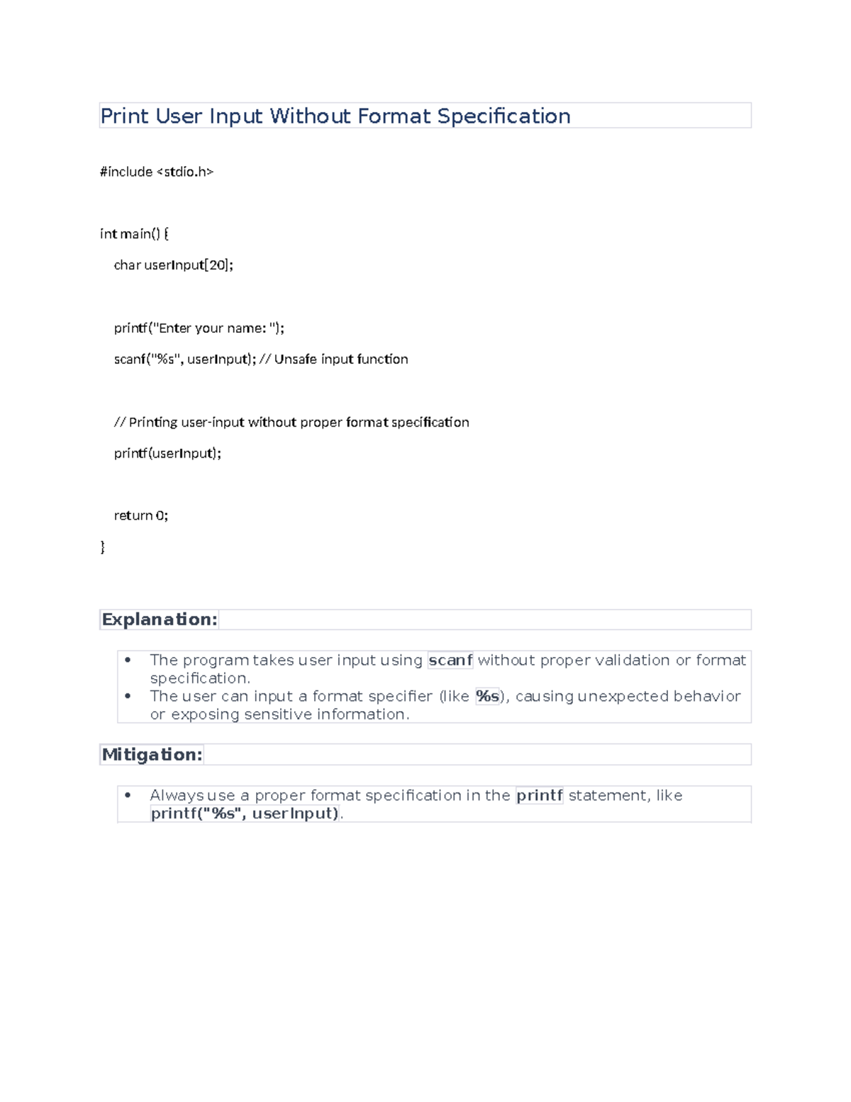 Format string problems - Print User Input Without Format Specification ...