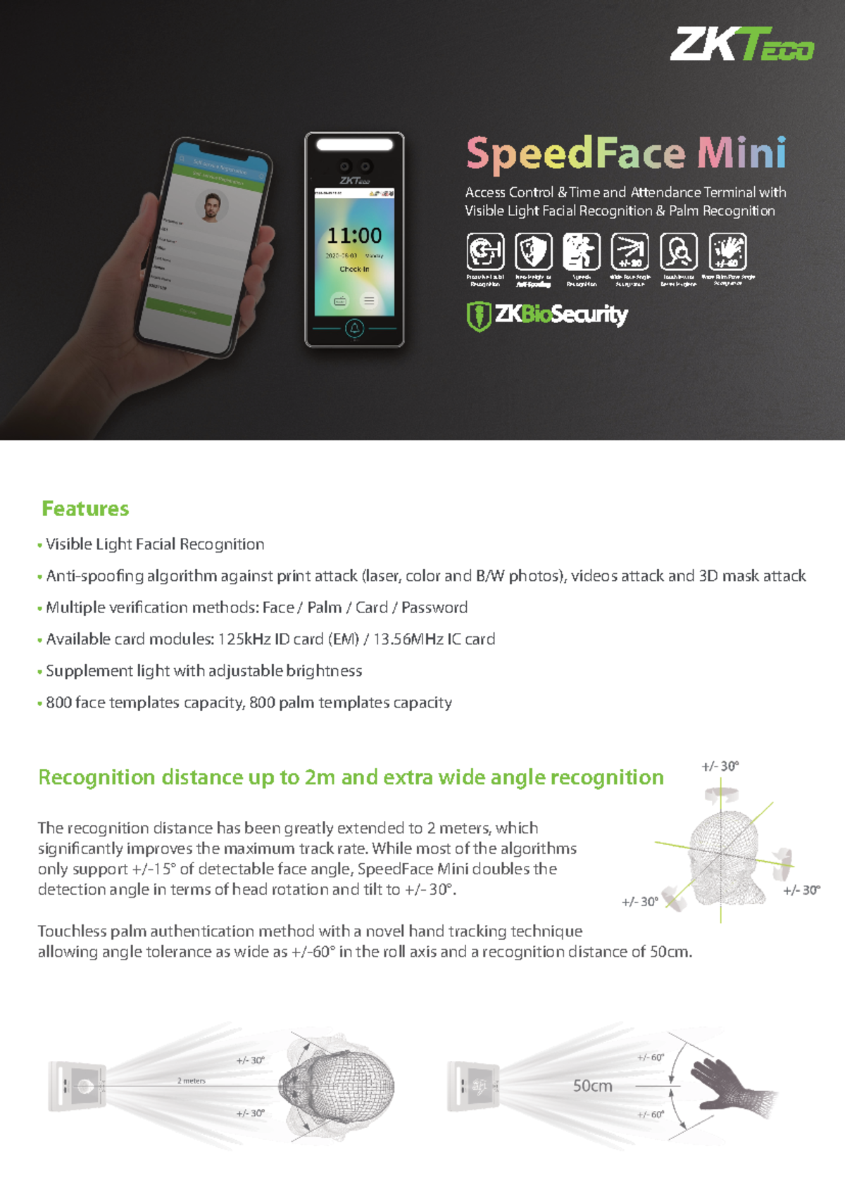 ZK- Speedface-MINI - datasheet - SpeedFace Mini Proactive ...