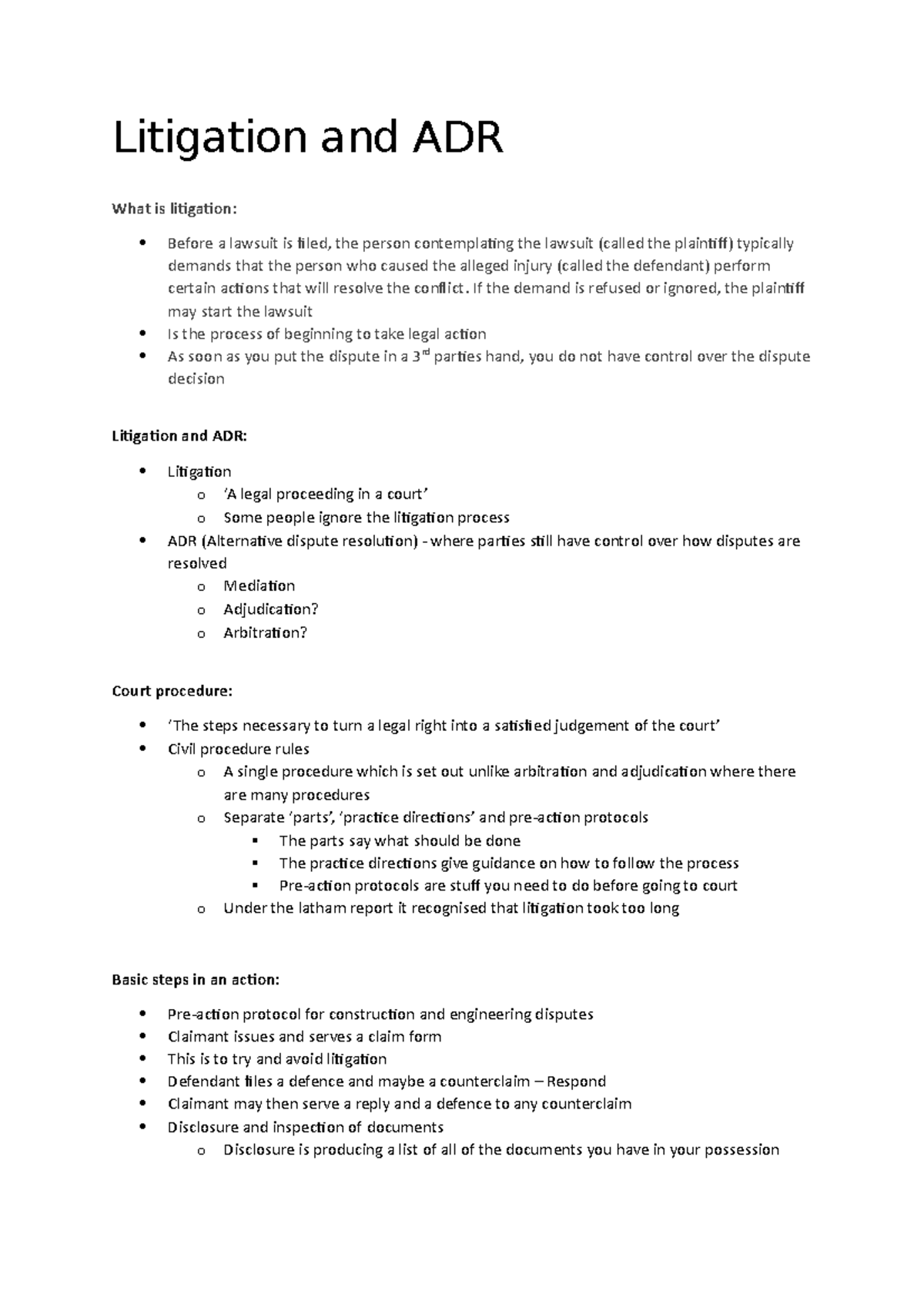 Lecture 9 - Litigation and ADR - Litigation and ADR What is litigation ...