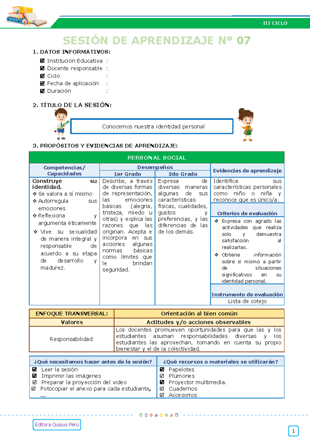 1.- Sesiones de aprendizaje - EDA II Semana 2 - Editora Quipus Perú - SESIÓN DE APRENDIZAJE N ...