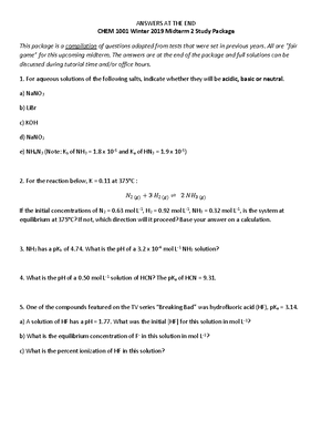 CHEM1001 W2019 Midterm 1studypackage - CHEM 1001 Winter 2019 Midterm 1 Study Package This ...