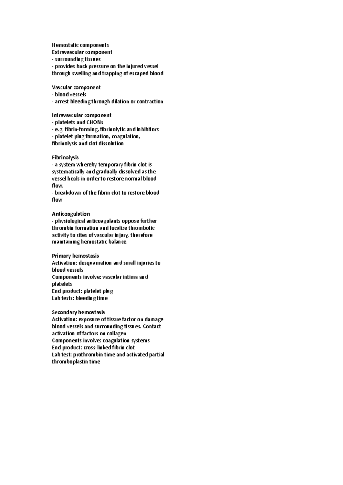 Hematology II - lec - Hemostatic components Extravascular component ...