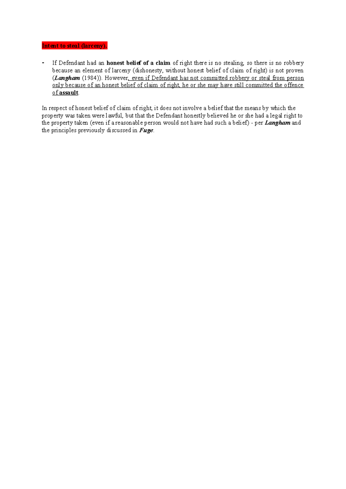 Intend to steal - notes - Intent to steal (larceny). - If Defendant had ...