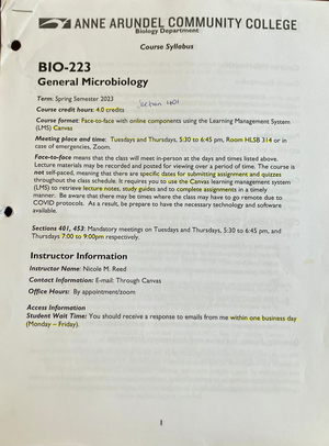 Gen. Microbiology Syllabus B - BIO 223 - Studocu
