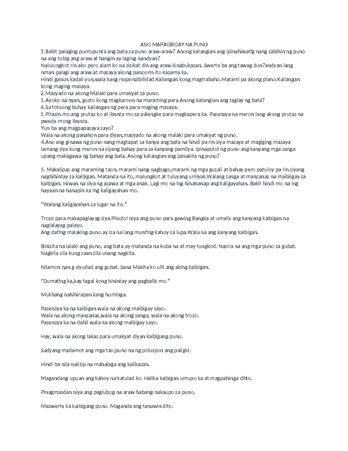 430848546 ANG Kwento NG Mapagbigay NA PUNO - ANG MAPAGBIGAY NA PUNO ...