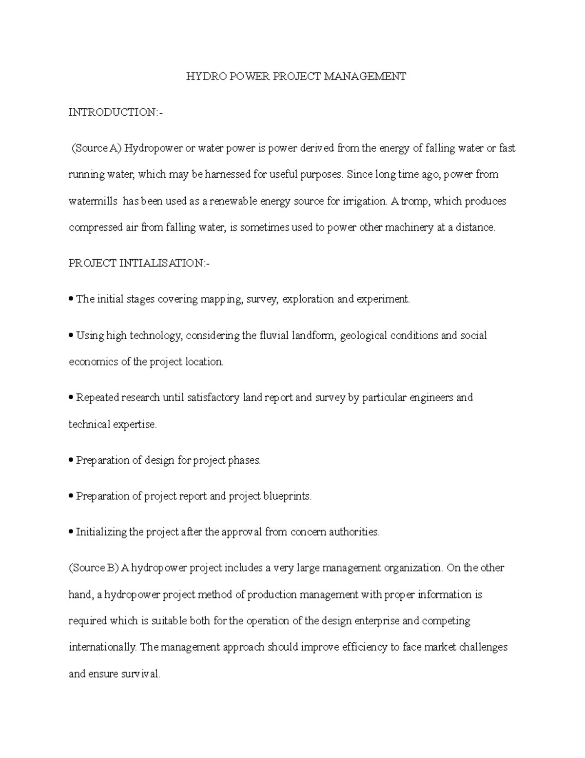 management IBM course - HYDRO POWER PROJECT MANAGEMENT INTRODUCTION ...