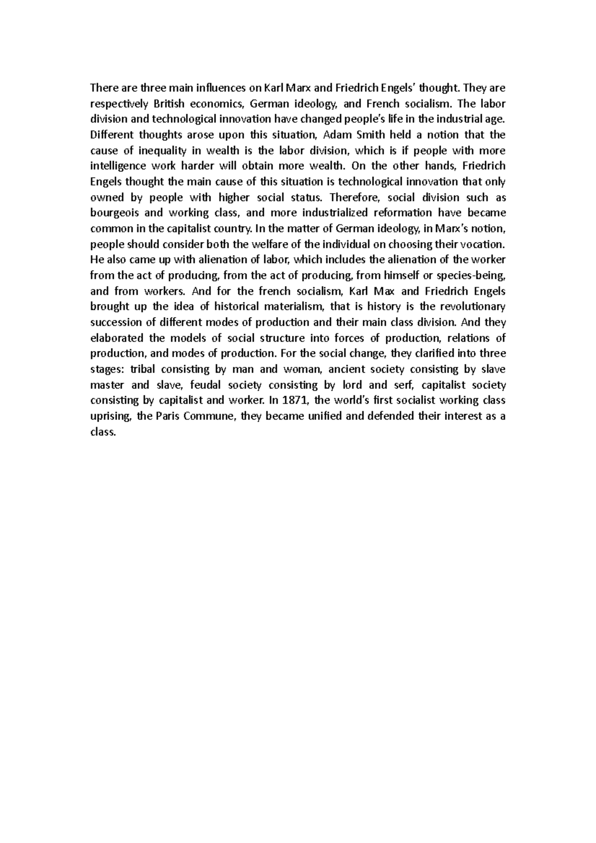 Karl Marx and F - Grade: A - There are three main influences on Karl ...