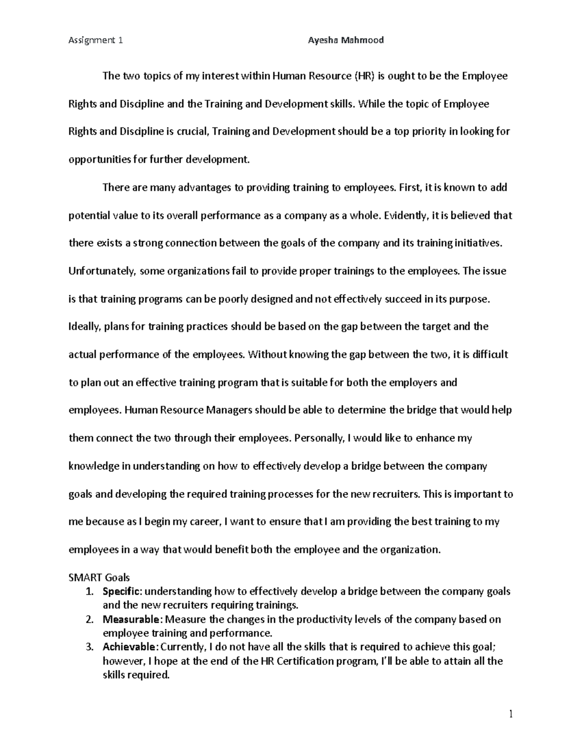 Assignment 1 Part 1 Defining Your Learning Goals ADMS 2600 Yorku
