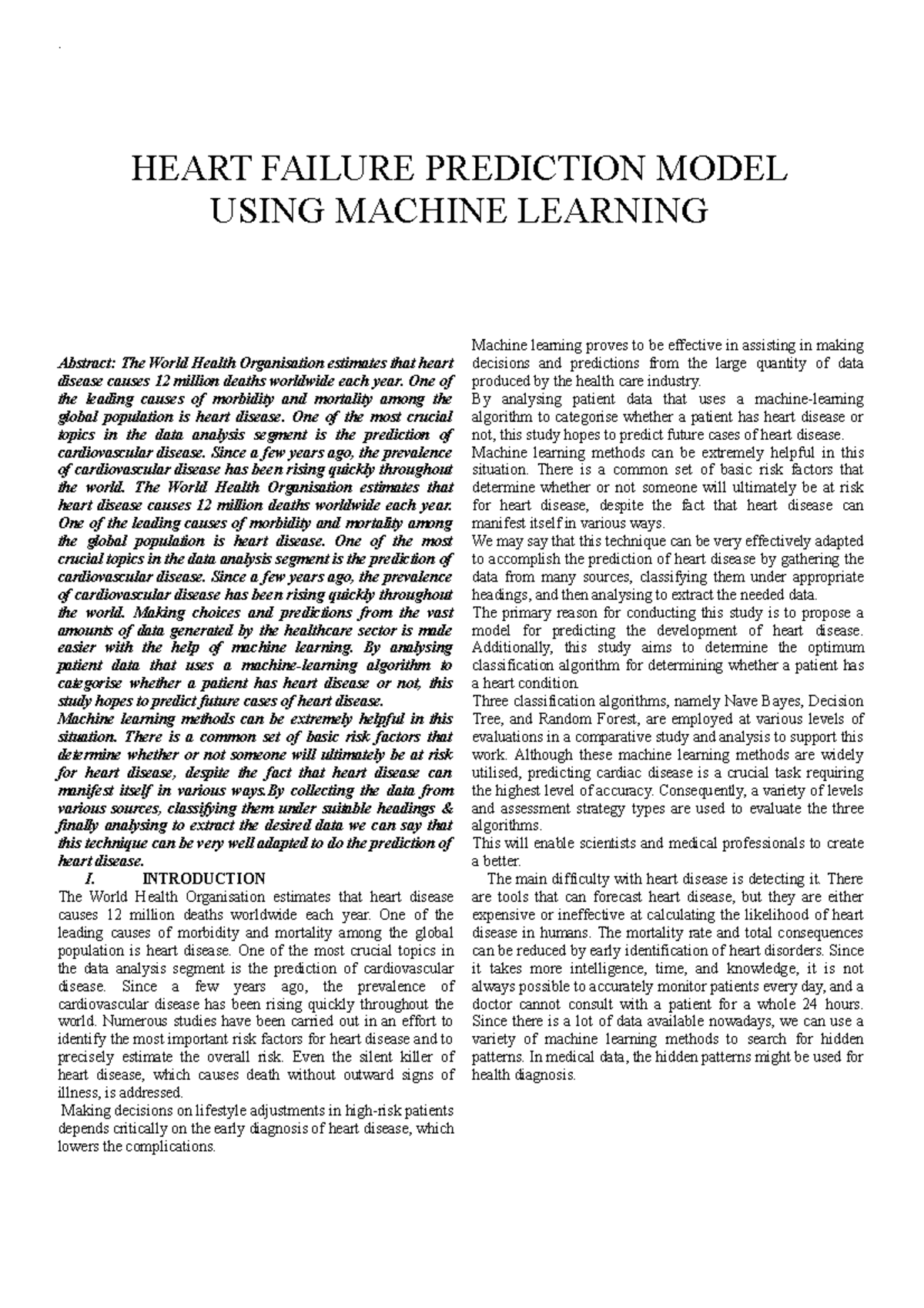 Heart failure is a significant public health issue - . HEART FAILURE PREDICTION MODEL USING ...