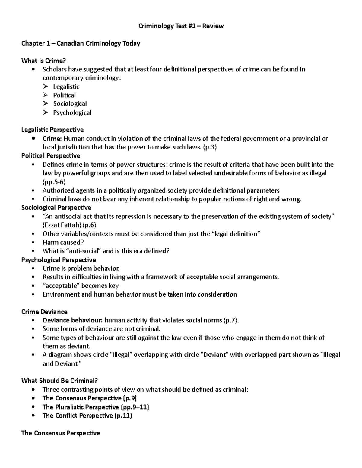 Criminology Test 1 Review - (p) Political Perspective Defines crime in ...