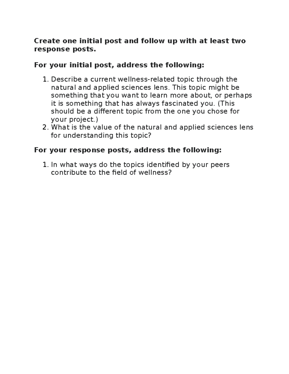 5.1 Discussion. Science and Wellness.2 - Create one initial post and ...