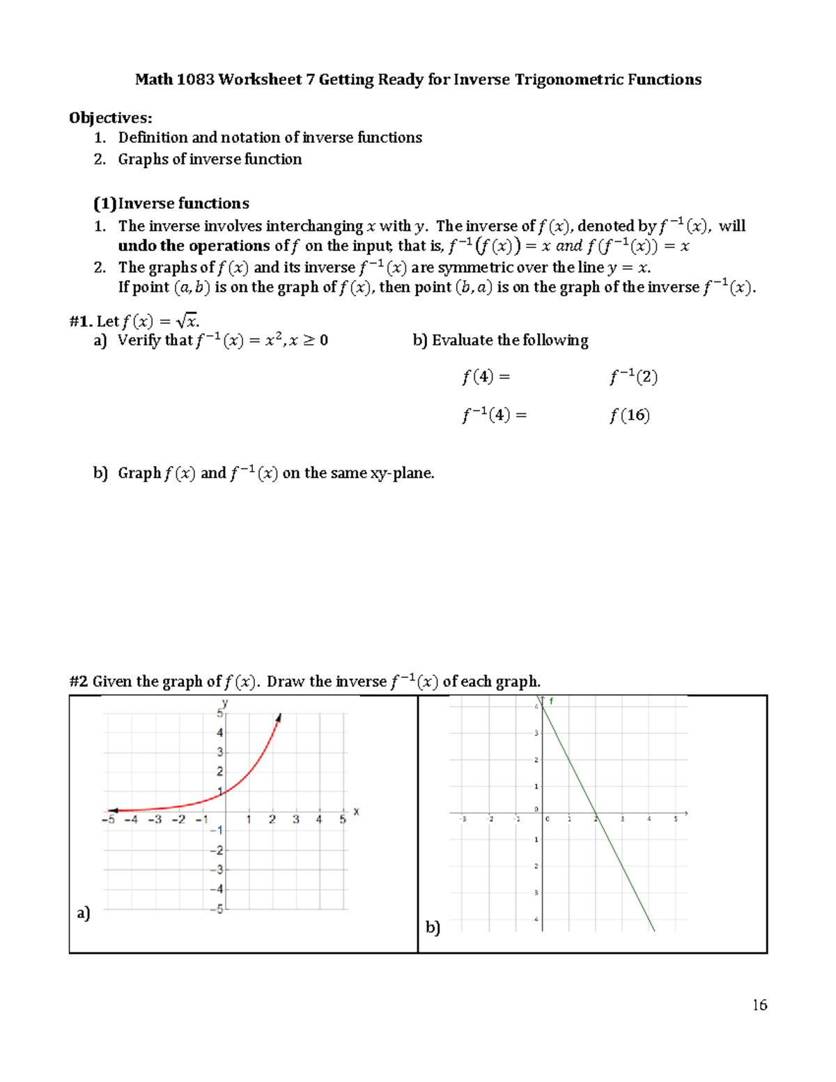 Math 1083 Lab Worksheets 7 - 16 Math 1083 Worksheet 7 Getting Ready for ...