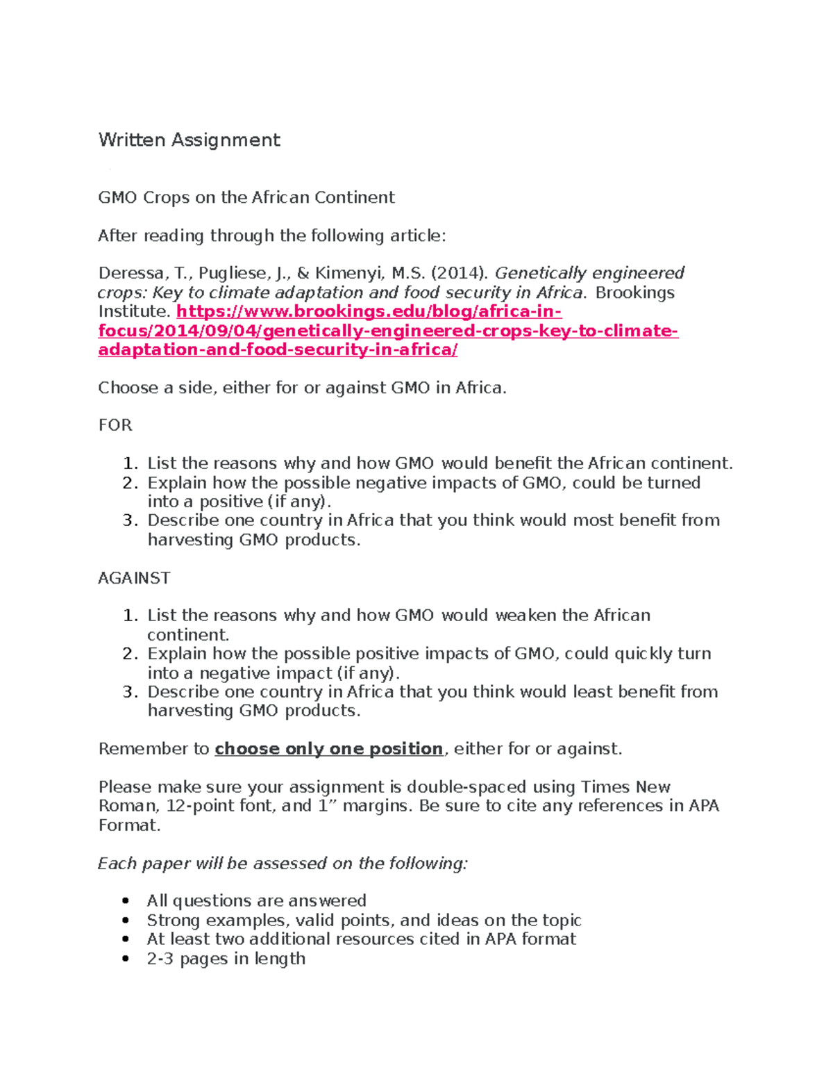 WA WEEK Seven - WRITTEN ASSIGNMENT - Written Assignment GMO Crops on ...