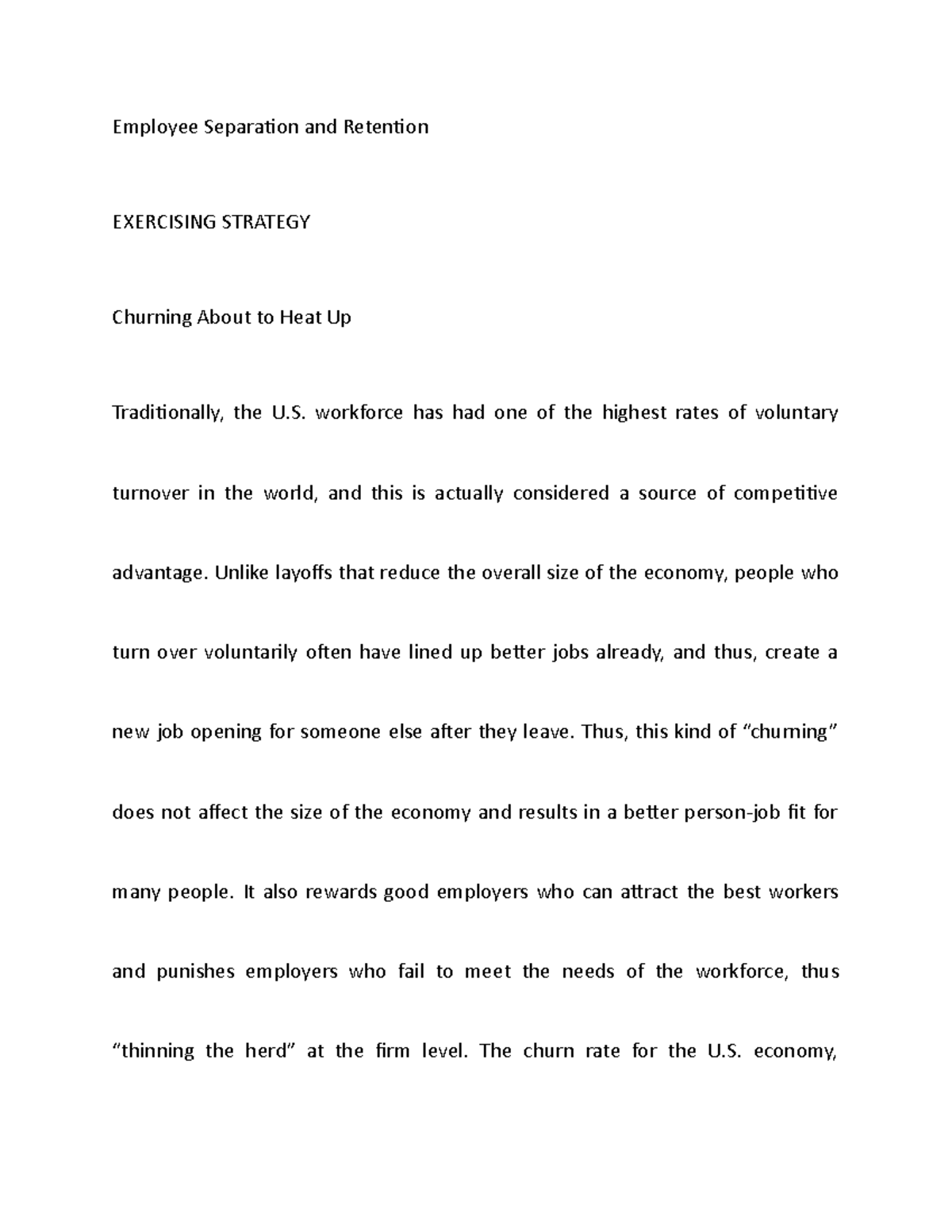 HRM 2- Employee Separation and Retention - Employee Separation and ...