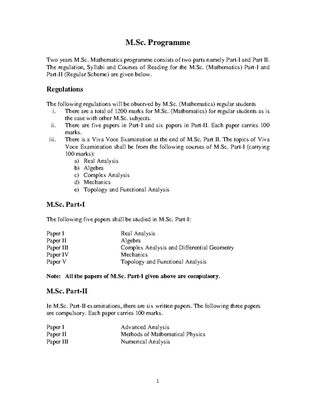Syllabus MSc Math Programme - M. Programme Two years M. Mathematics ...