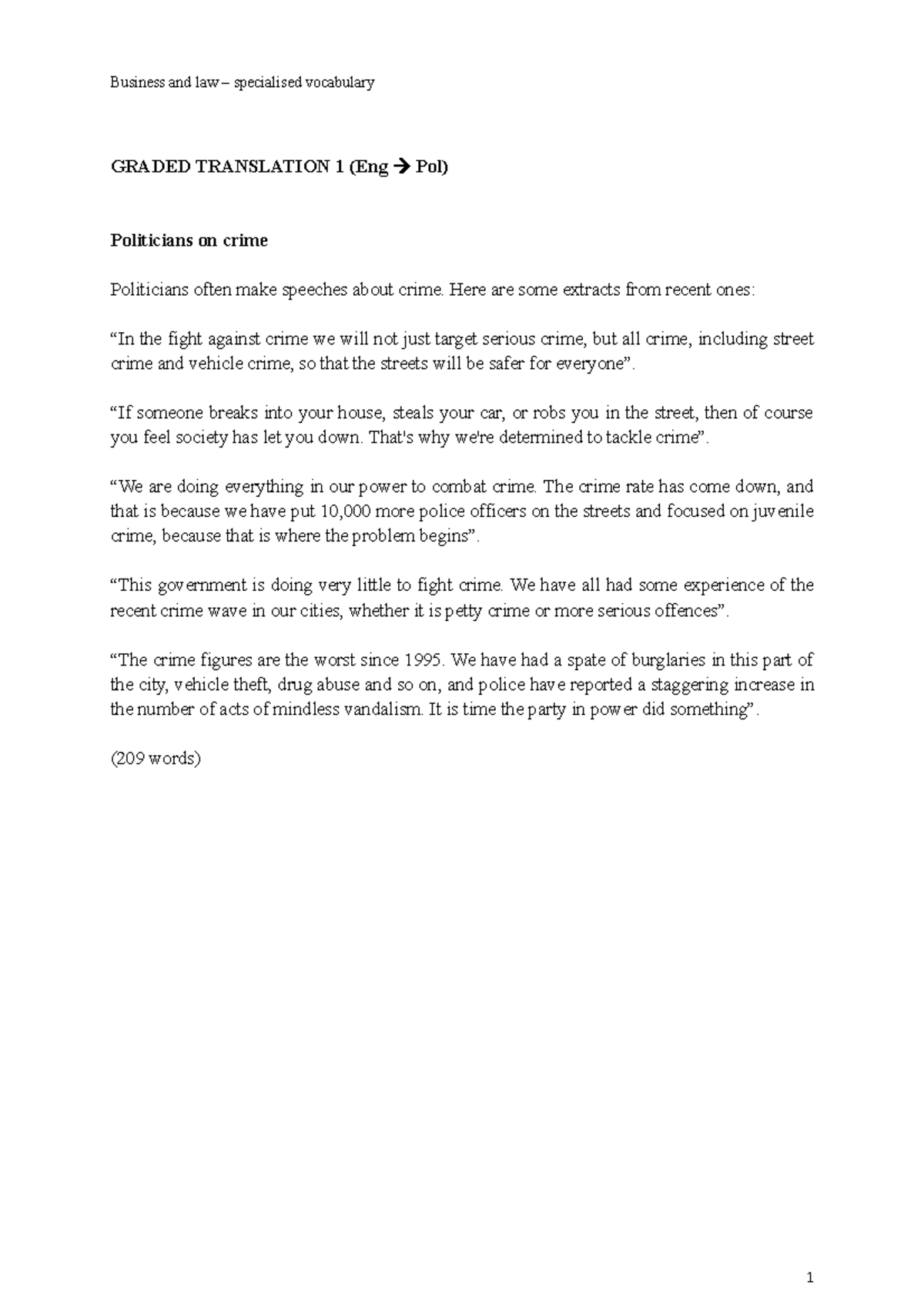 Translation assignment 1 - Business and law – specialised vocabulary ...