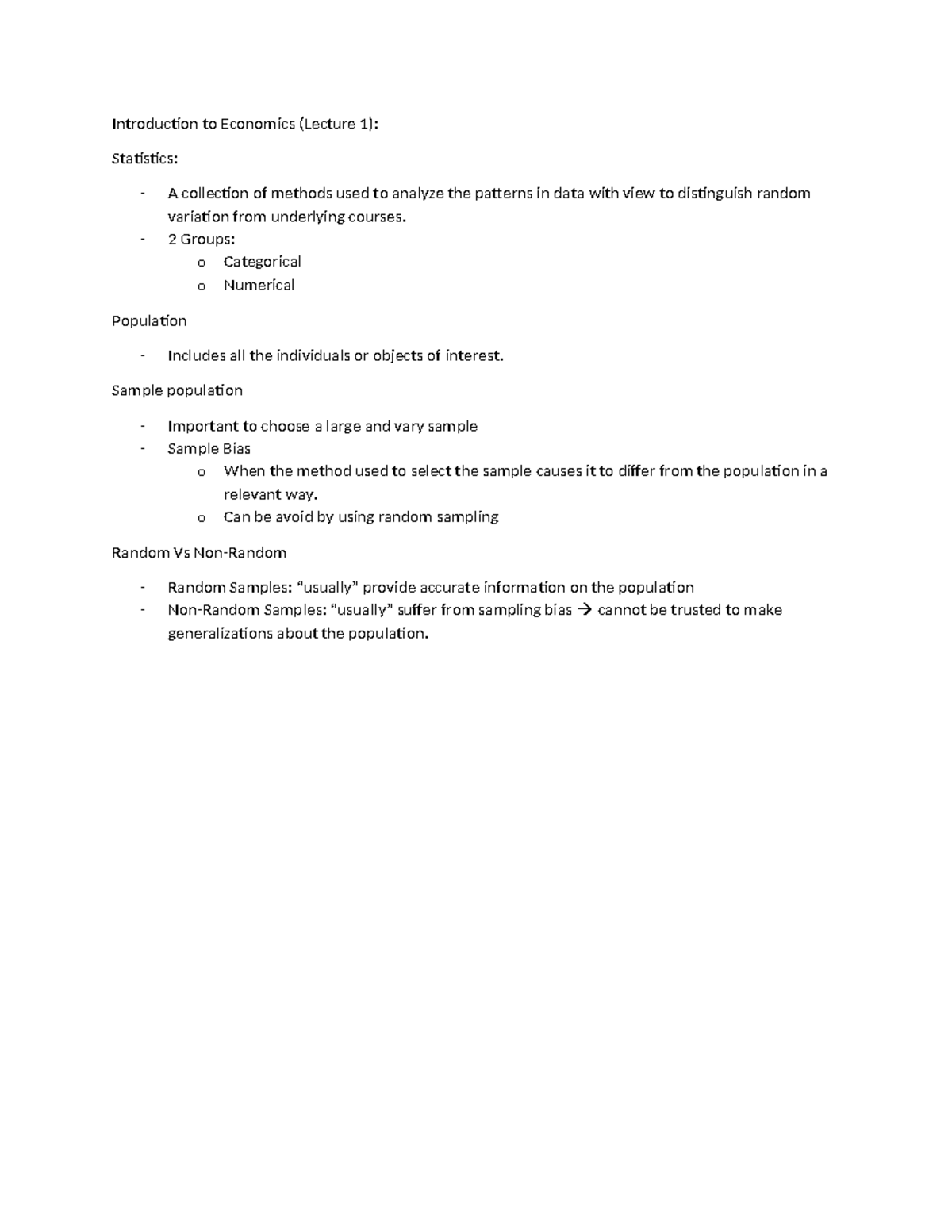 Lecture 1 notes - Introduction to Economics (Lecture 1): Statistics ...