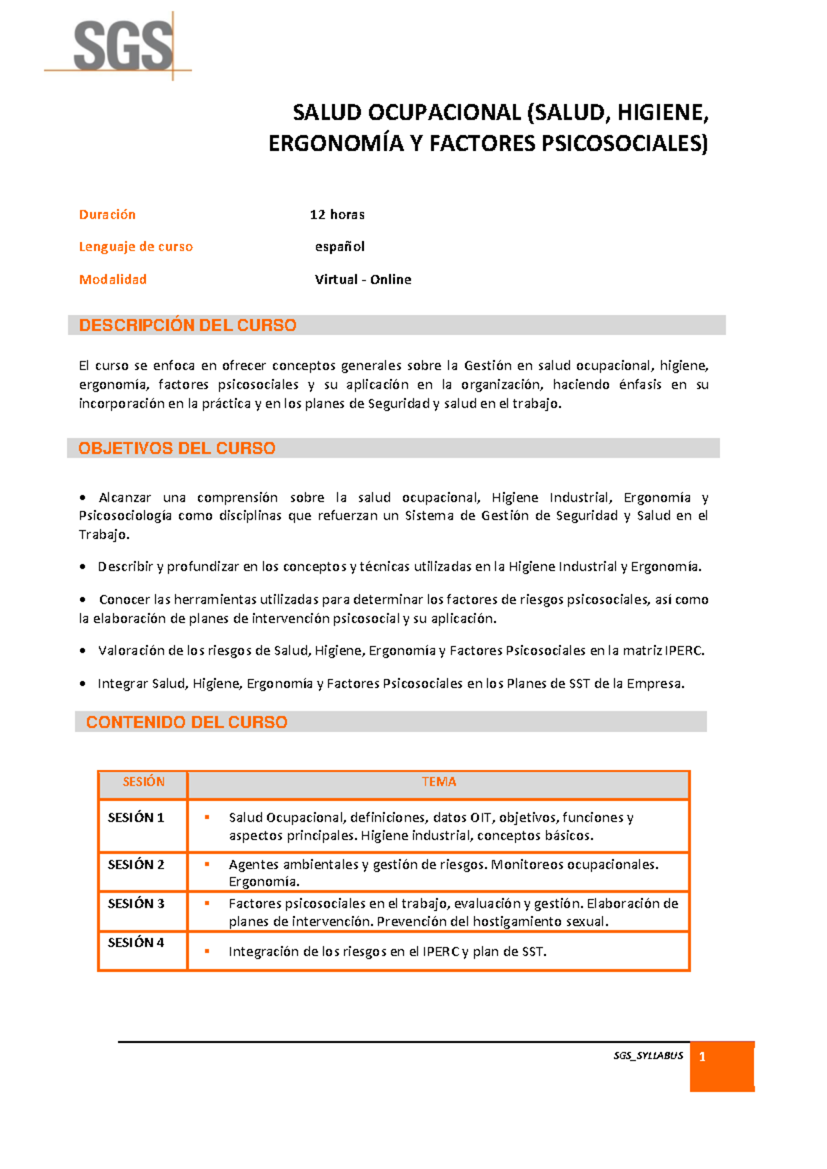 Silabo - SGS_SYLLABUS 1 SALUD OCUPACIONAL (SALUD, HIGIENE, ERGONOMÍA Y ...