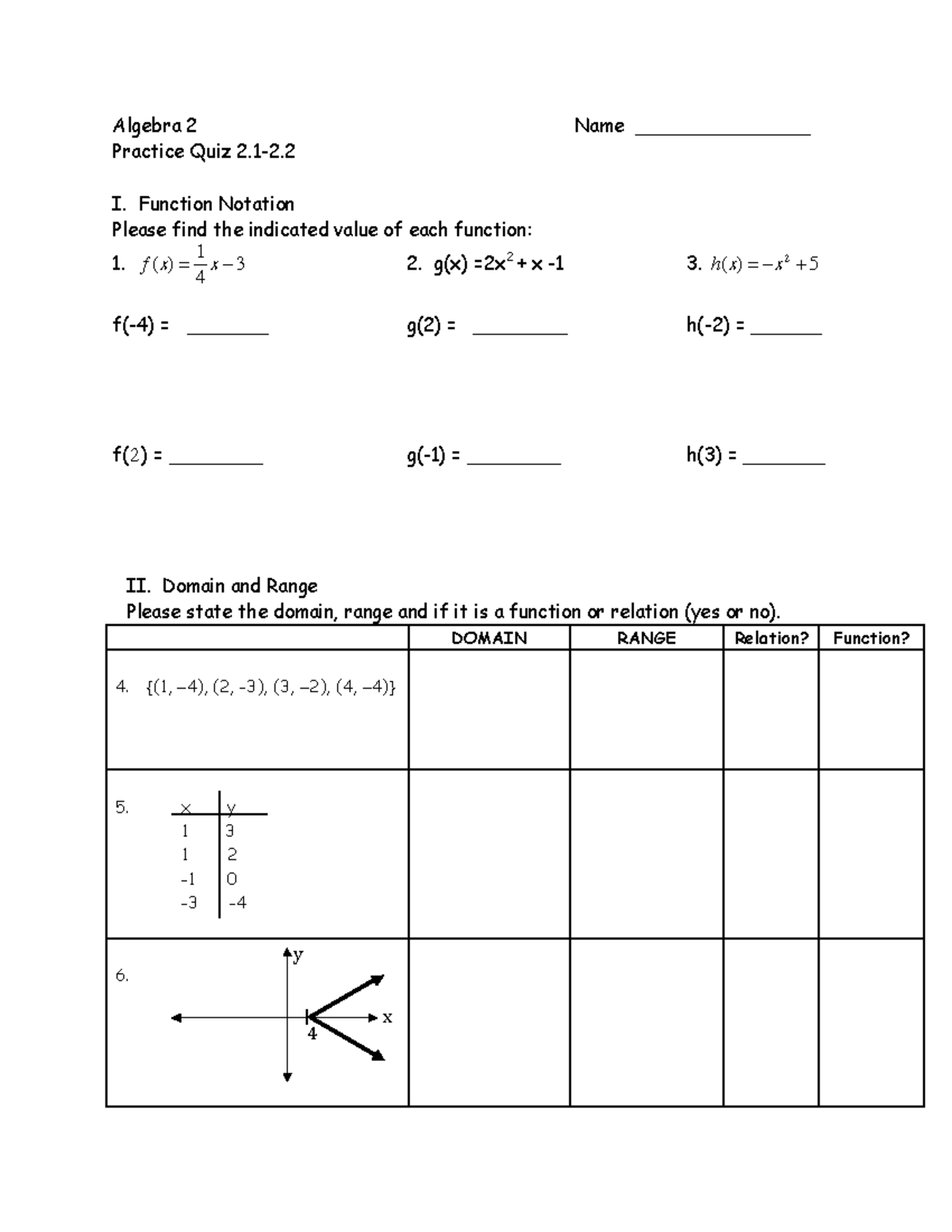 A2 Practice Quiz 2 - learning material - Algebra 2 Name ...