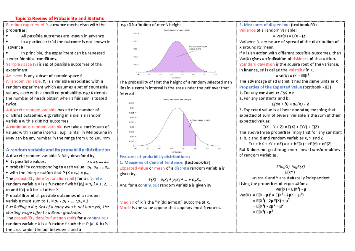 Note ETC2410 - Study note - Topic 2: Review of Probability and ...