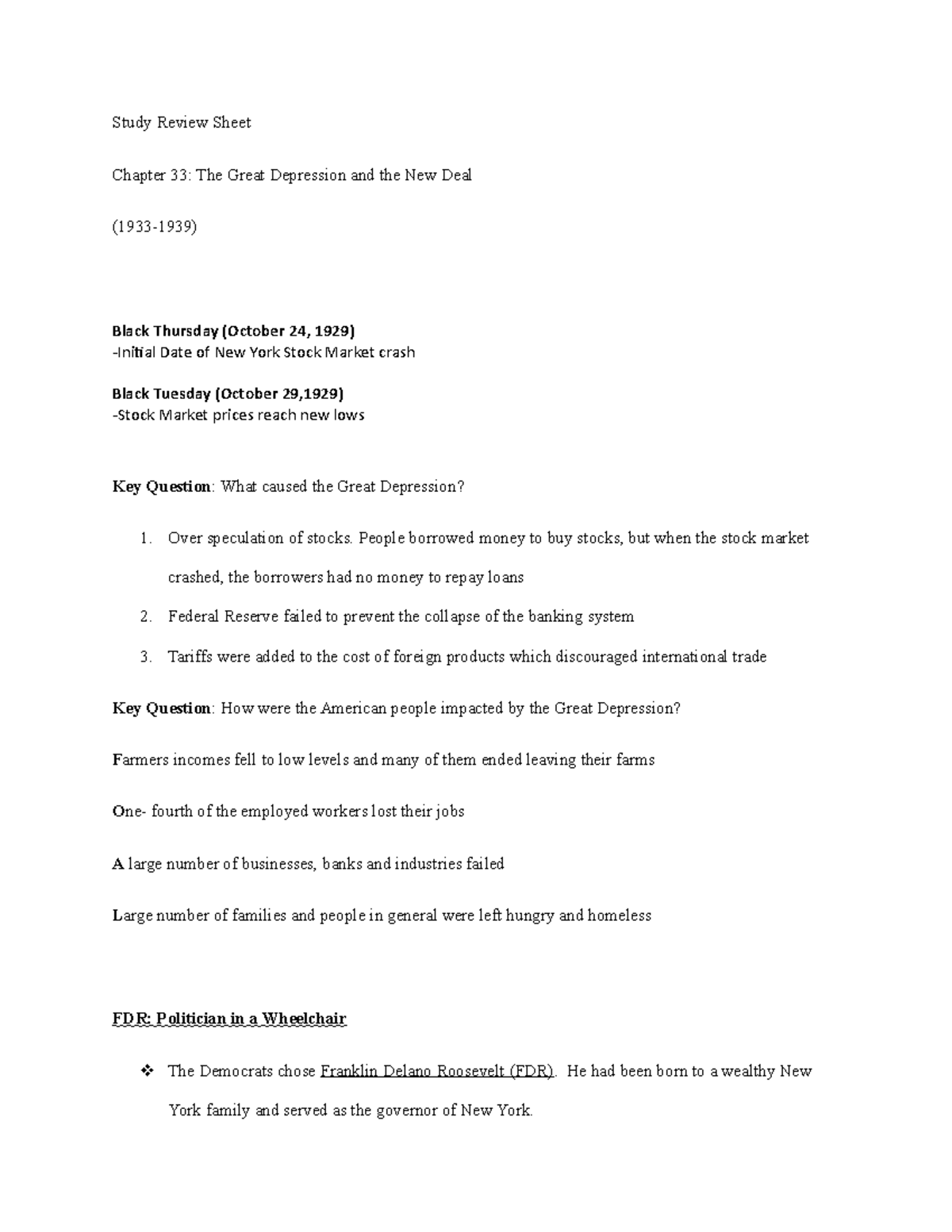 Study guide Apush - notes - Study Review Sheet Chapter 33: The Great ...