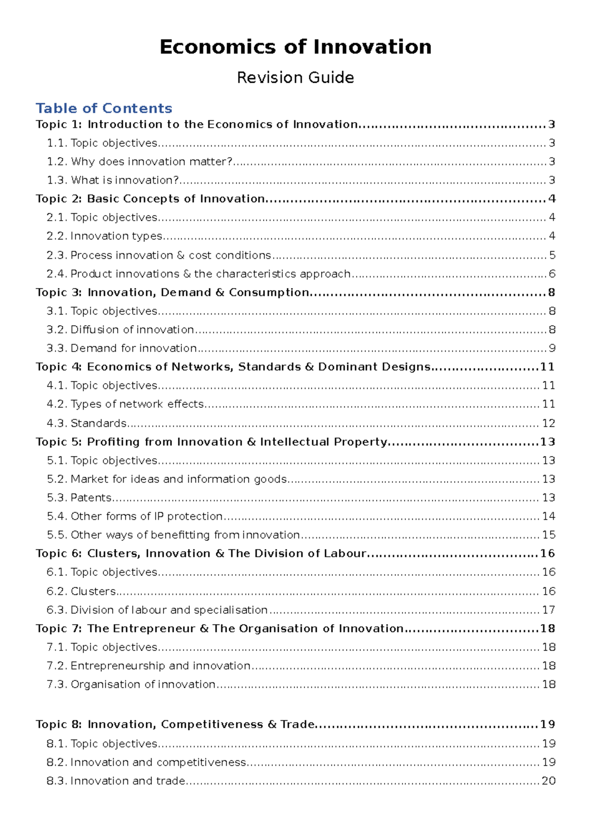 Econ of Innovation - Revision Guide - Revision Guide Topic 1 ...