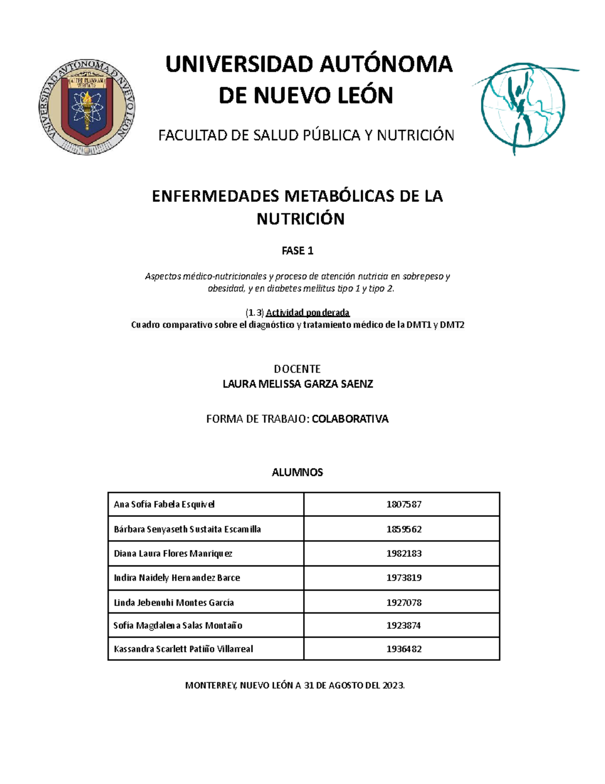 1.3 Equipo 1 Actividad Ponderada Cuadro Comparativo sobre el Diagnóstico y Tratamiento de la ...