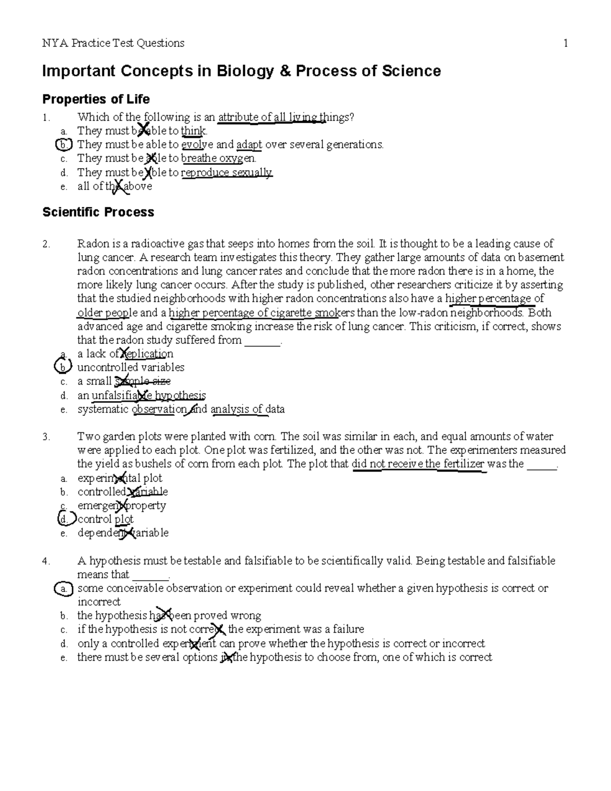 Bio NYAPractice Questions 1 Concepts - Important Concepts in Biology ...