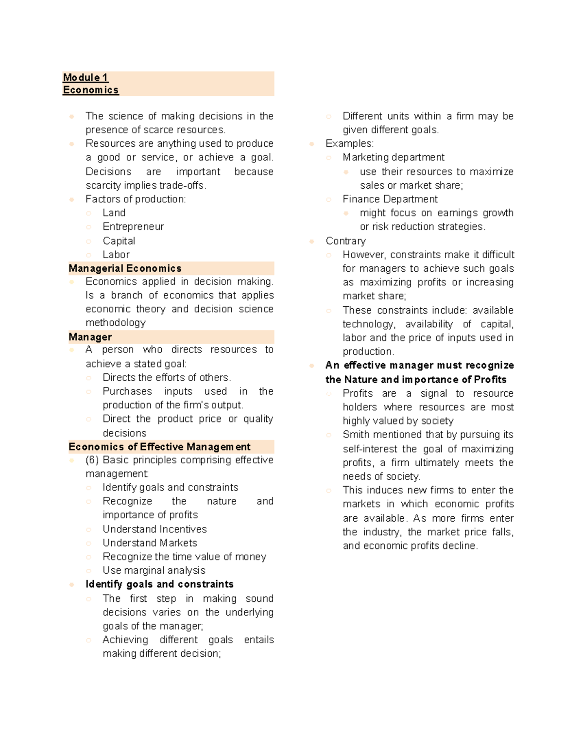 ECON - notes - Module 1 Economics The science of making decisions in ...