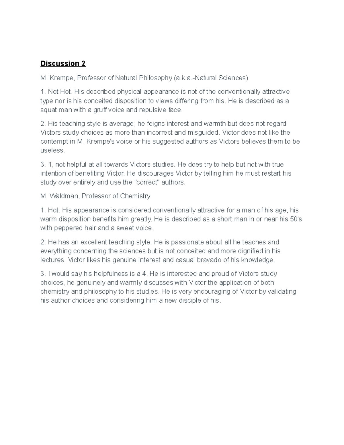 Wednesday Discussions - Discussion 2 M. Krempe, Professor of Natural ...