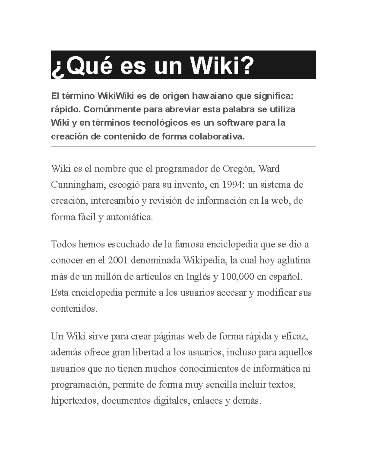 Qué es un Wiki - ¿Qué es un Wiki? El término WikiWiki es de origen ...