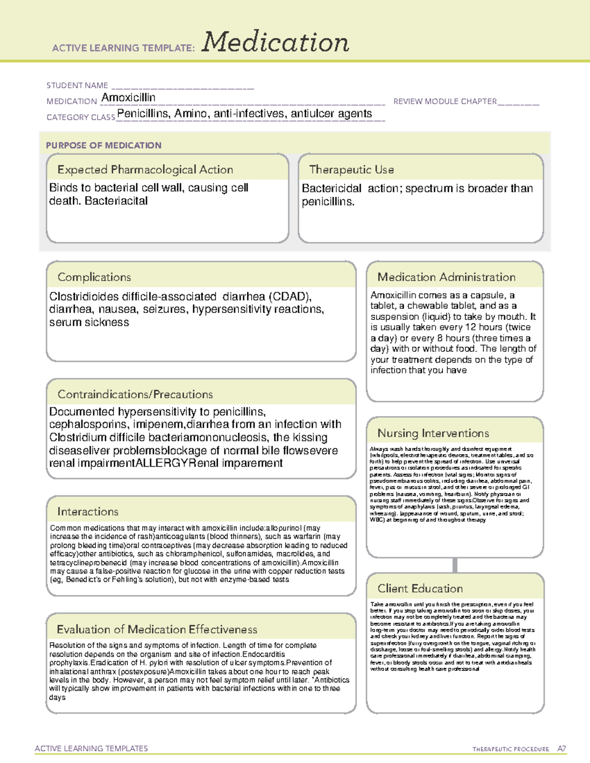 Amoxicillin - drug card - ACTIVE LEARNING TEMPLATES TherapeuTic ...