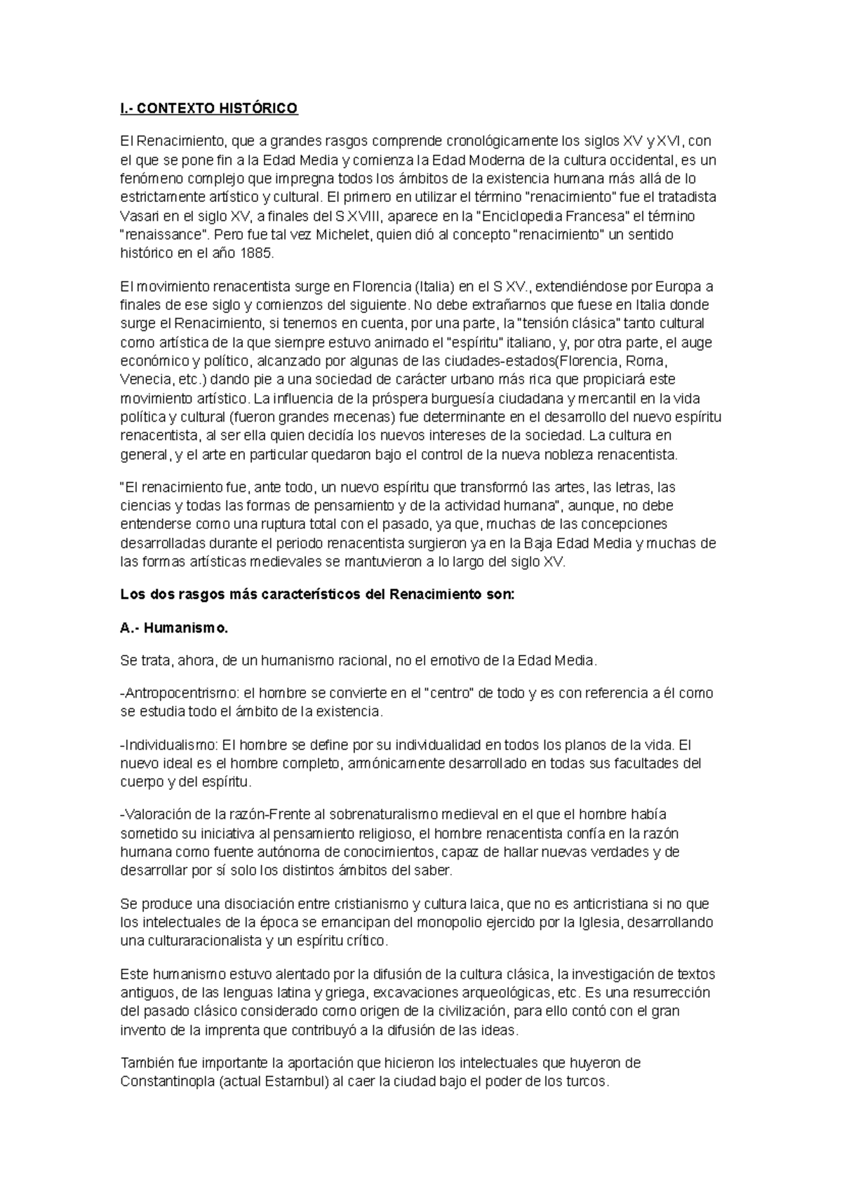Contexto renacimiento 2 - I.- CONTEXTO HISTÓRICO El Renacimiento, que a ...