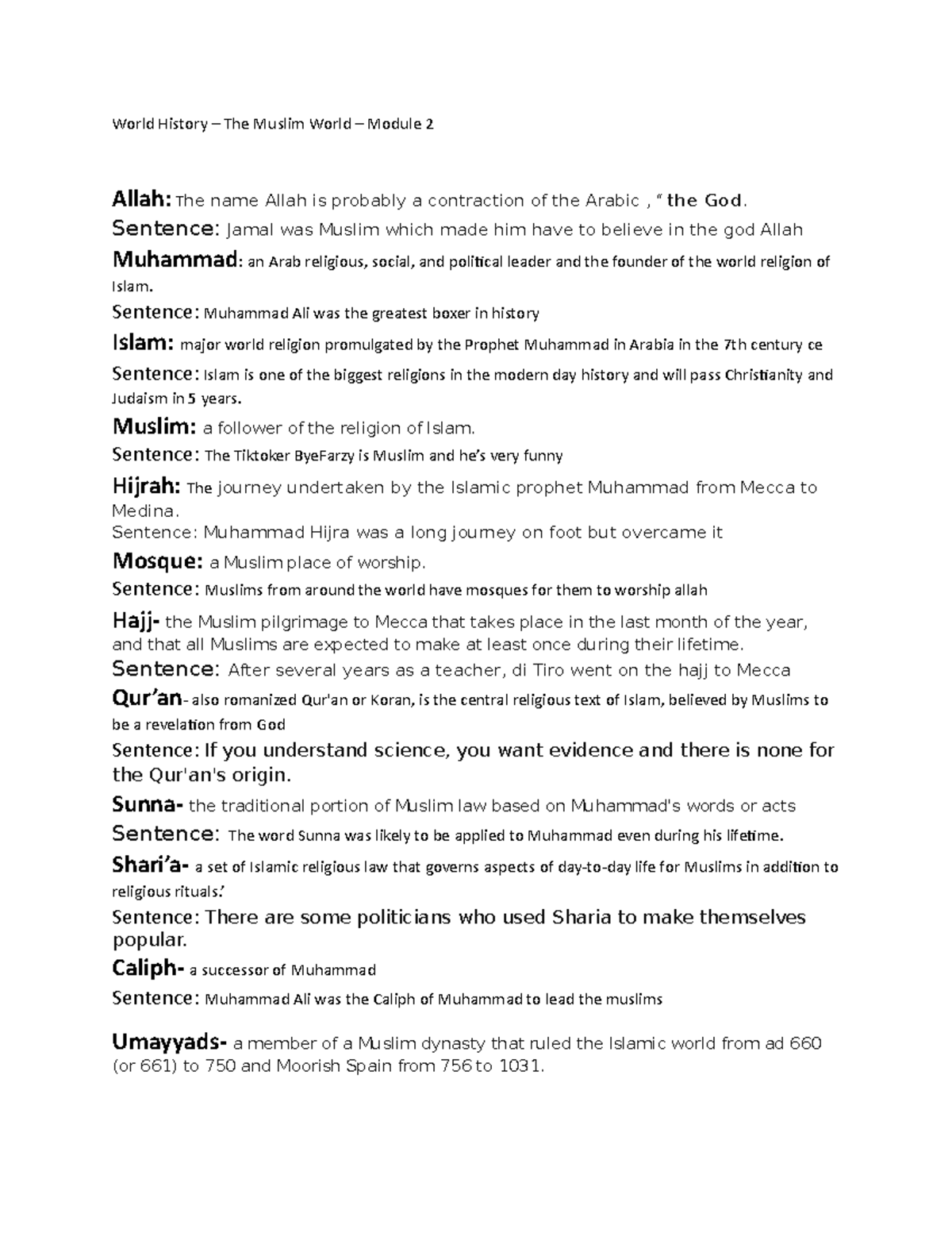 The Muslim world vocab world history - World History – The Muslim World ...