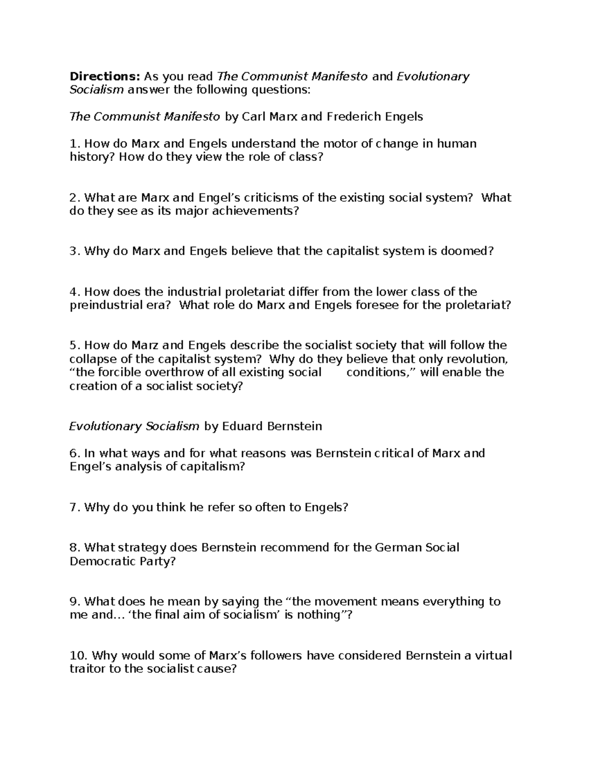 Varieties of European Marxism Homework Chart - Directions: As you read ...