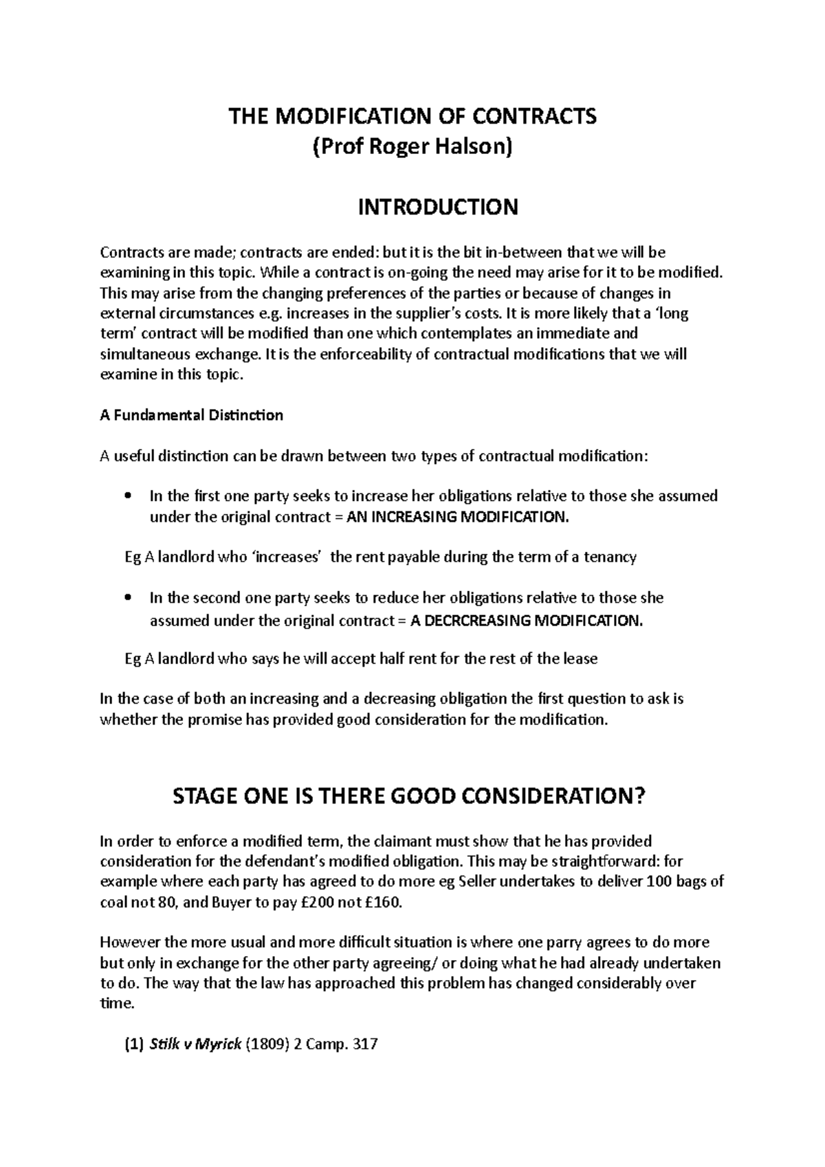 THE Modification OF Contracts RH Handout - THE MODIFICATION OF ...